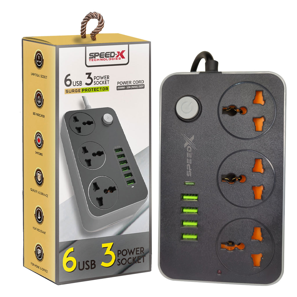 Speed-X Power Universal Travel Extension 3 socket+4 USB+ Type C - Compro System