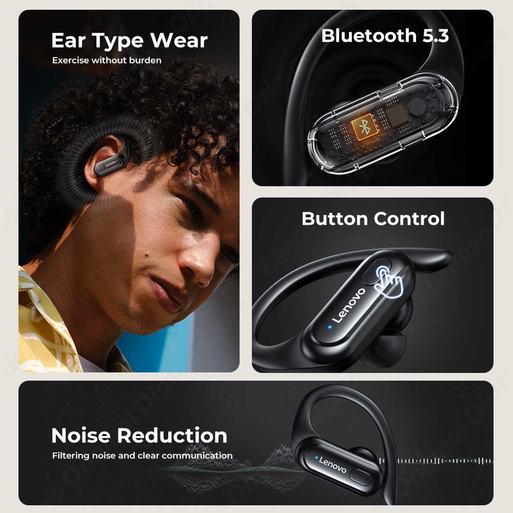 Lenovo XT60 Bluetooth 5.3 Noise Reduction Earhooks Headphone - Compro ...